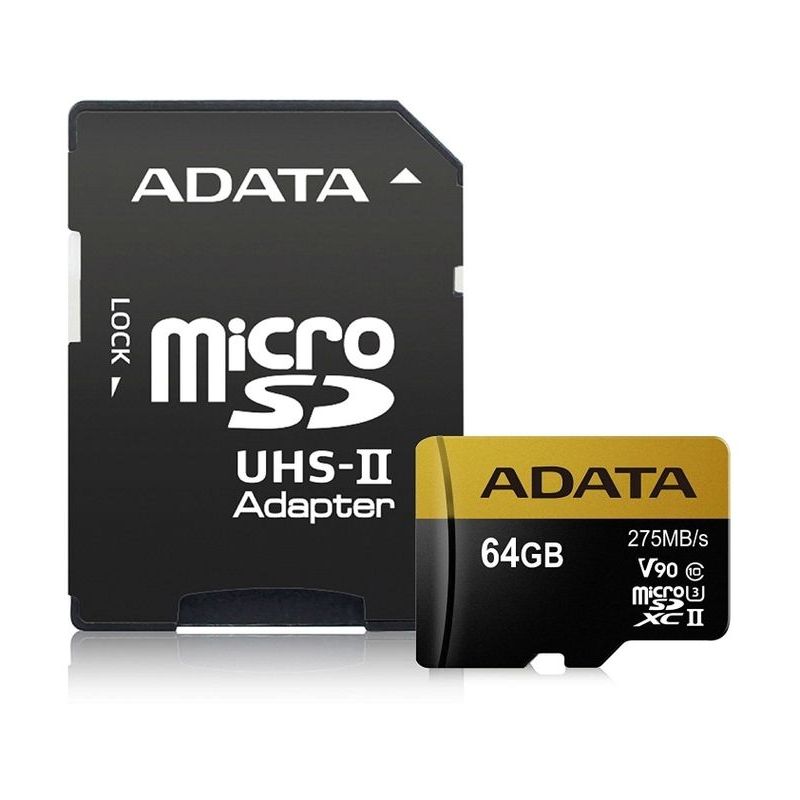A-data UHS-II U3 MicroSDXC 64GB V90 class 10 + adapter AUSDX64GUII3CL10-CA1