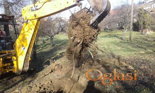 Vadjenje i uklanjanje panjeva, korena, žila, krčenje i rasčišćavanje, uredjenje placeva-terena-zemljišta bagerom i ručno