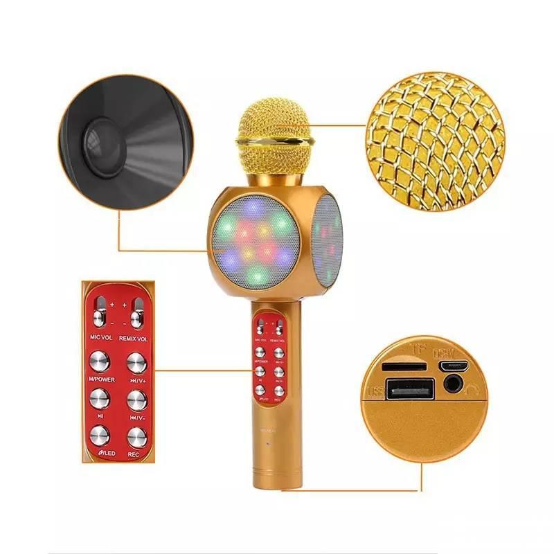 Bluetooth karaoke mikrofon sa LED svetlom Ws878 zlatni