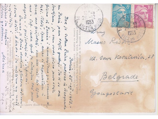 MARKO RISTIĆ razglednica iz Pariza, 1953. - kolekcionaR