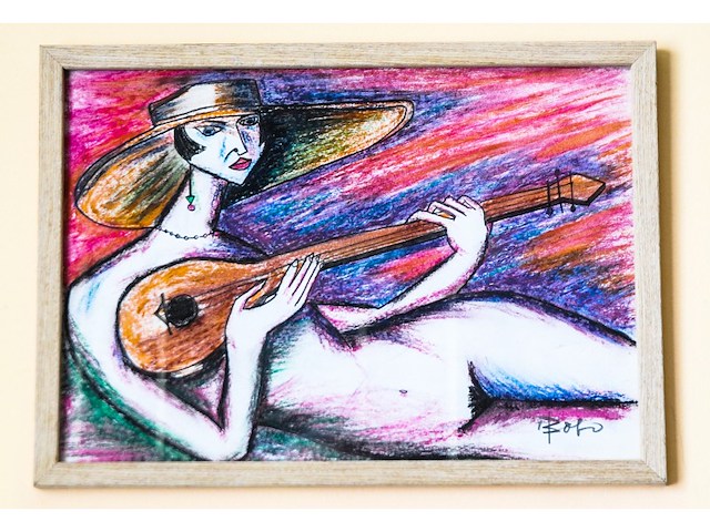Devojka sa mandolinom  Pastel potpisano Bobo
