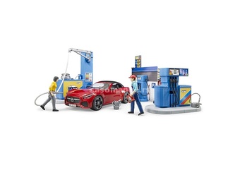 Benzinska stanica sa autom i figurama