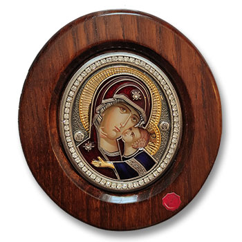Ikona Bogorodice u okruglom drvenom ramu