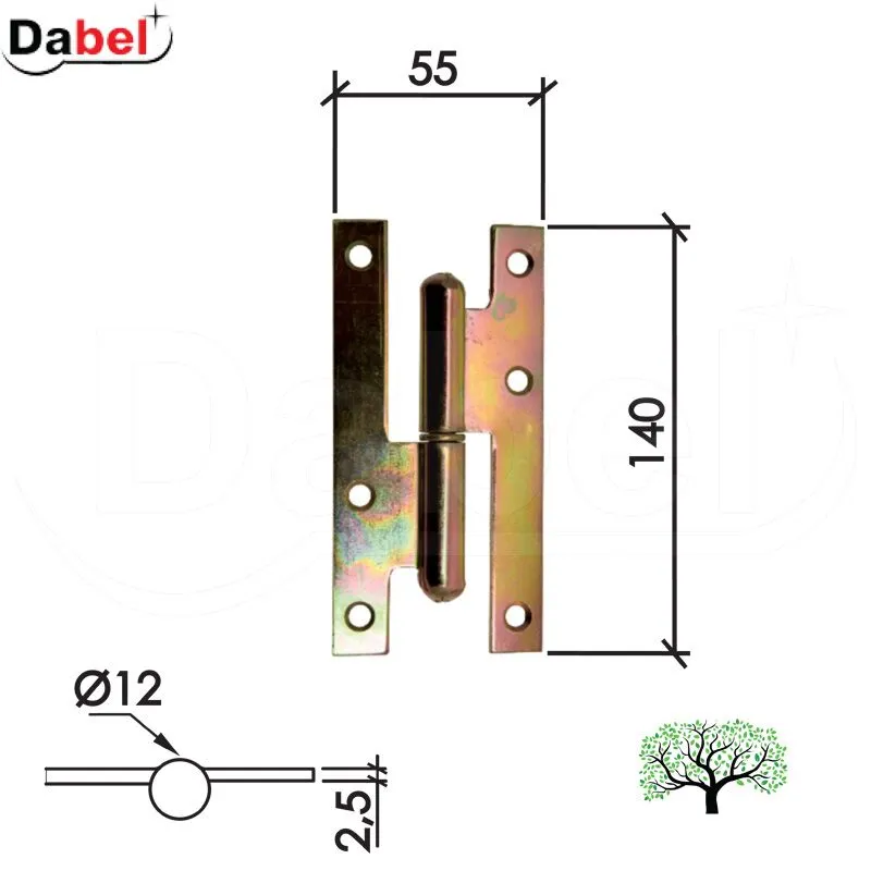 Šarka brodska za vrata SP9006 ZnŽ x140x55x2,5mm Leva DSP 0102106