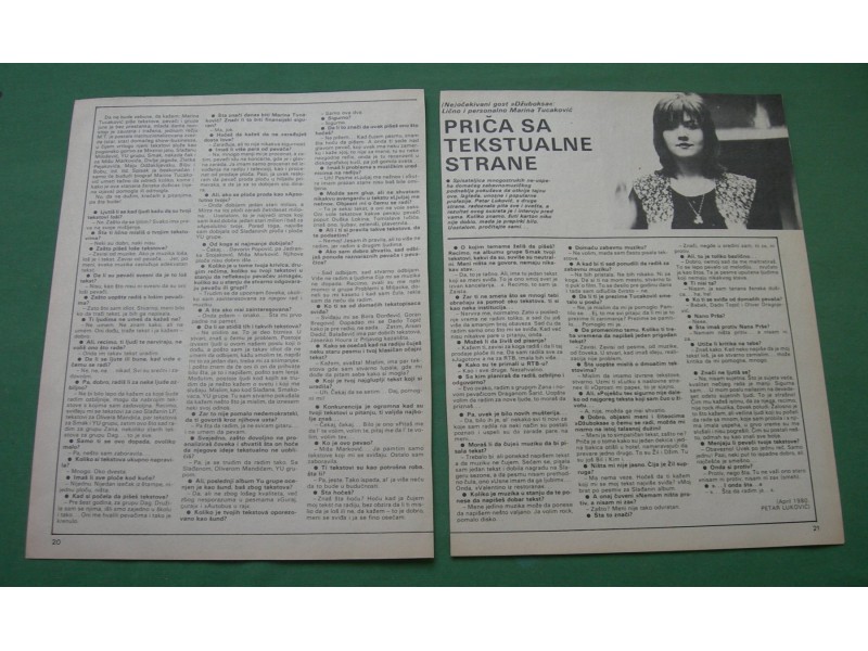 Marina Tucaković, isečci iz štampe, intervju 1980.