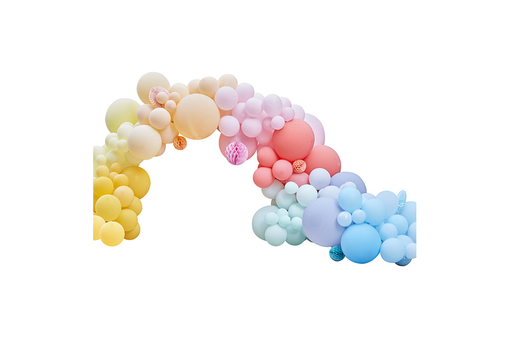 Luk od balona Pastelne boje sa honeycombovima 200 balona – 12m