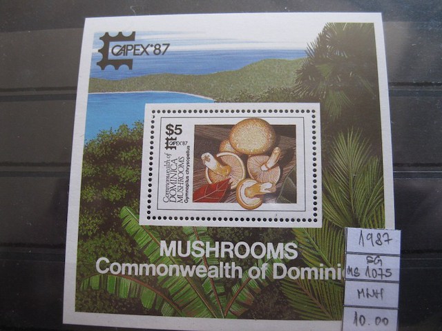 Blok MNH, Commonwealth Dominica 1987. pečurke mushrooms