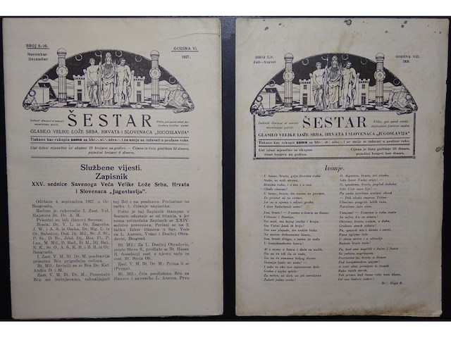 Časopisi ŠESTAR Velike masonske lože iz 1927 i 1928