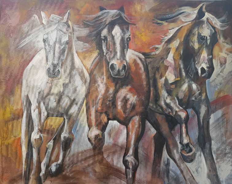 Konji vrani 1, ulje na platnu, 78×98 cm, sertifikat, akademski slikar Nebojsa Petrovic Petra, 500 eura