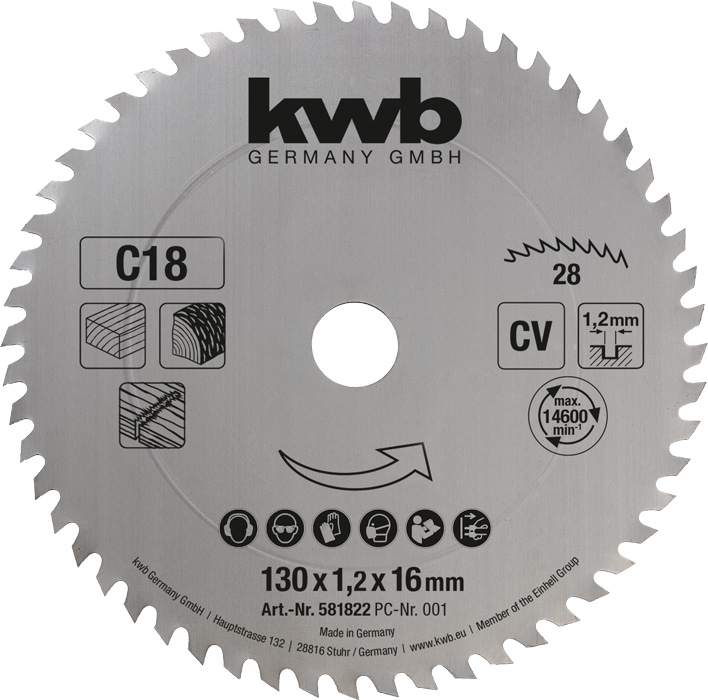 KWB 49581822 list za cirkular za drvo 130 x 1,2 x 16 mm, Z28
