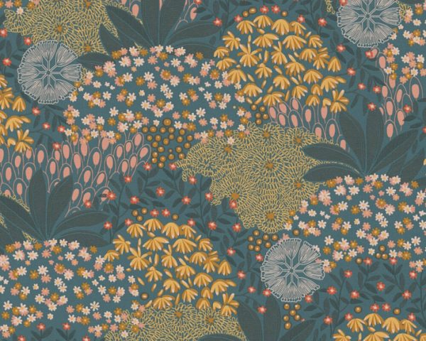 PRIVATE WALLS WALLPAPER «FLORAL, BLUE, ORANGE, PINK, YELLOW» 387404