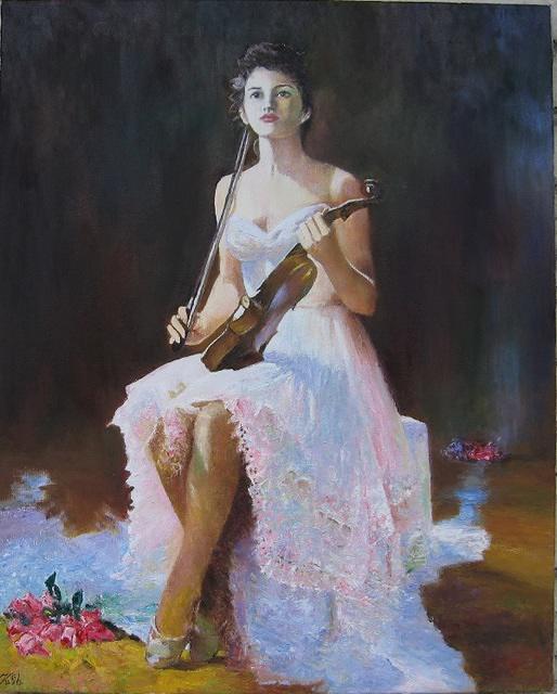 Devojka sa violinom, 40x50 cm,ulje na platnu