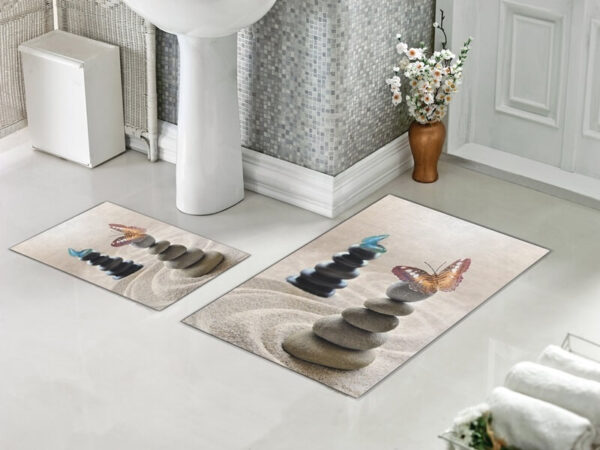 Set za kupatilo Kamenčići i leptir sa gumenom podlogom 40x60cm + 60x90cm, SG-016