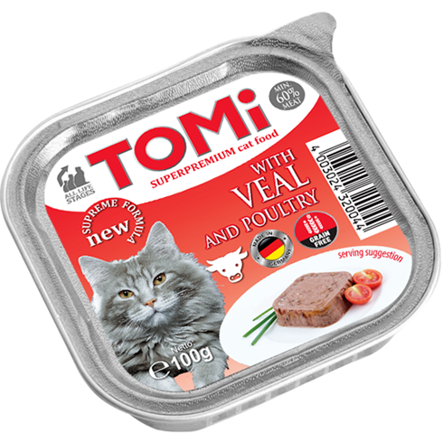 TOMi pašteta za mačke sa teletinom i živinom bez žitarica 100g