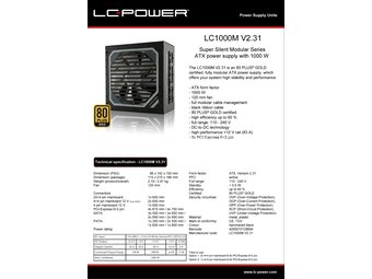 LC Power 1000W 80+ GOLD NOV MODEL LC1000M! novo
