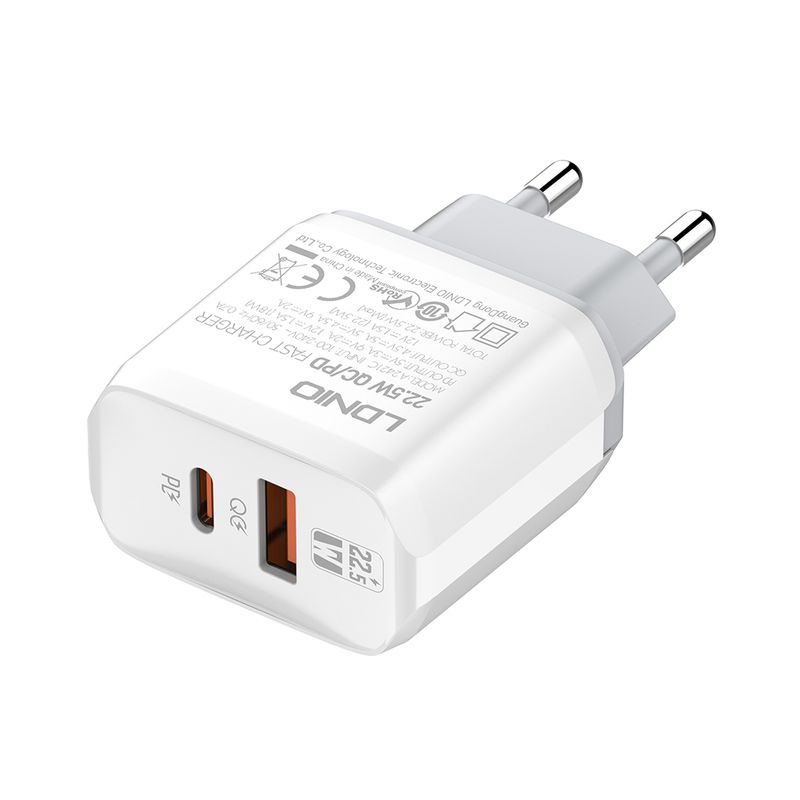 Kucni punjac LDNIO A2421C 22.5W PD + Fast Charger sa Type C na iPhone lightning kablom beli