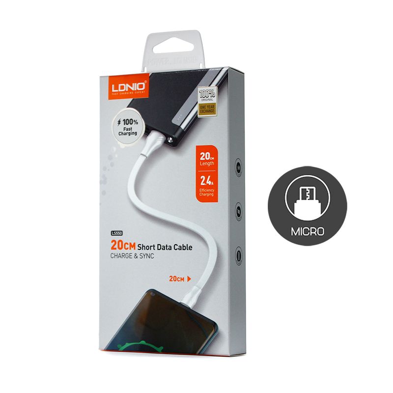 Data kabl LDNIO LS550 2.4A micro USB 0.2m beli