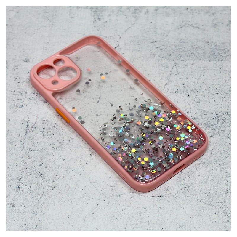 Maskica Frame Glitter za iPhone 13 6.1 roze