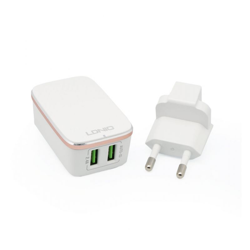 Kucni punjac LDNIO A2204 2xUSB 5V 2.4A sa iPhone lightning kablom beli