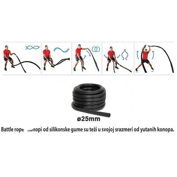 Battle rope (silikonska guma-crna)-Fi 25mm (15m ; 5kg)