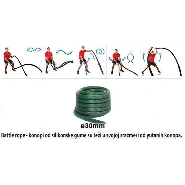 Battle rope (silikonska guma-zelena)-Fi 30mm (15m ; 8kg)