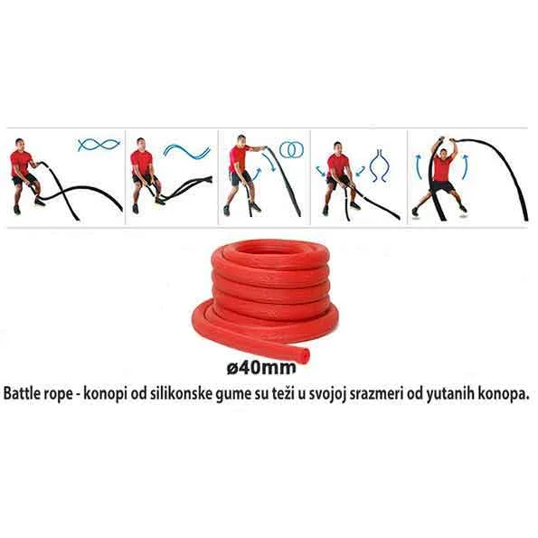 Battle rope (silikonska guma-crvena)-Fi 40mm (15m ; 13.5kg)