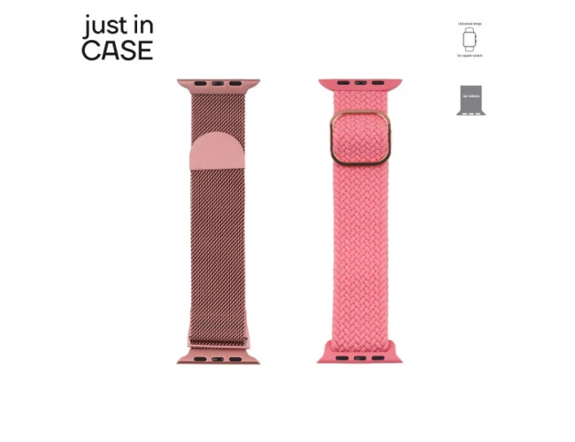 Just In Case 2u1 42-45mm pink milanese+pink tekstilna zamenska narukvica za pametni sat