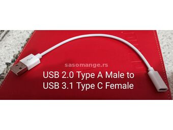 USB 2.0 Type A Male to USB 3.1 Type C Female Cable