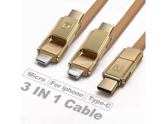 USB kabal za micro/type C/iPhone 3u1 Remax Gplex 070 1m zlat