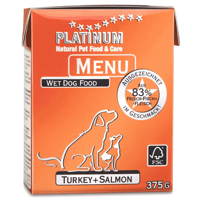 Platinum konzerva za pse Dog Menu Ćuretina i Losos, 375 g