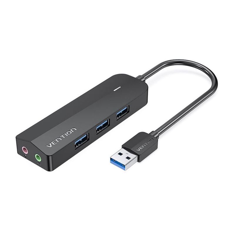 USB Hub sa ulazom za mikrofon i slušalice 3,5mm + USB x3 – Crni