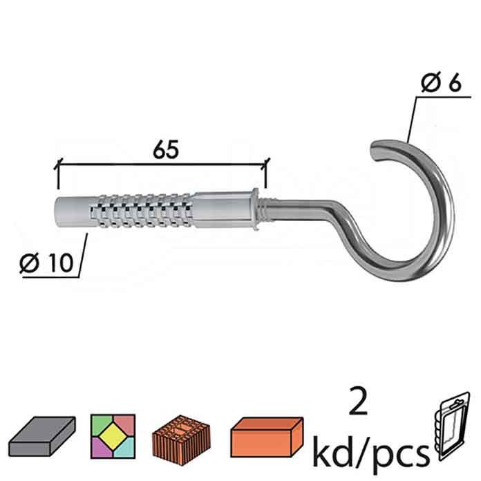 Tipl + luster kuka TC1 ZnB fix10x65/6mm (2kom) XPD 0401223