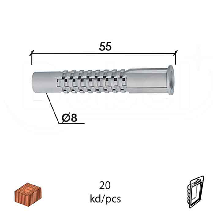 Tipl za blok GUZVAJUCI Bela fi 8x55mm (20kom) DP2 0402100