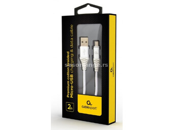 CC-USB2B-AMmBM-2M-BW2 Gembird Premium cotton braided Micro-USB charging -data cable,2m, silver/white