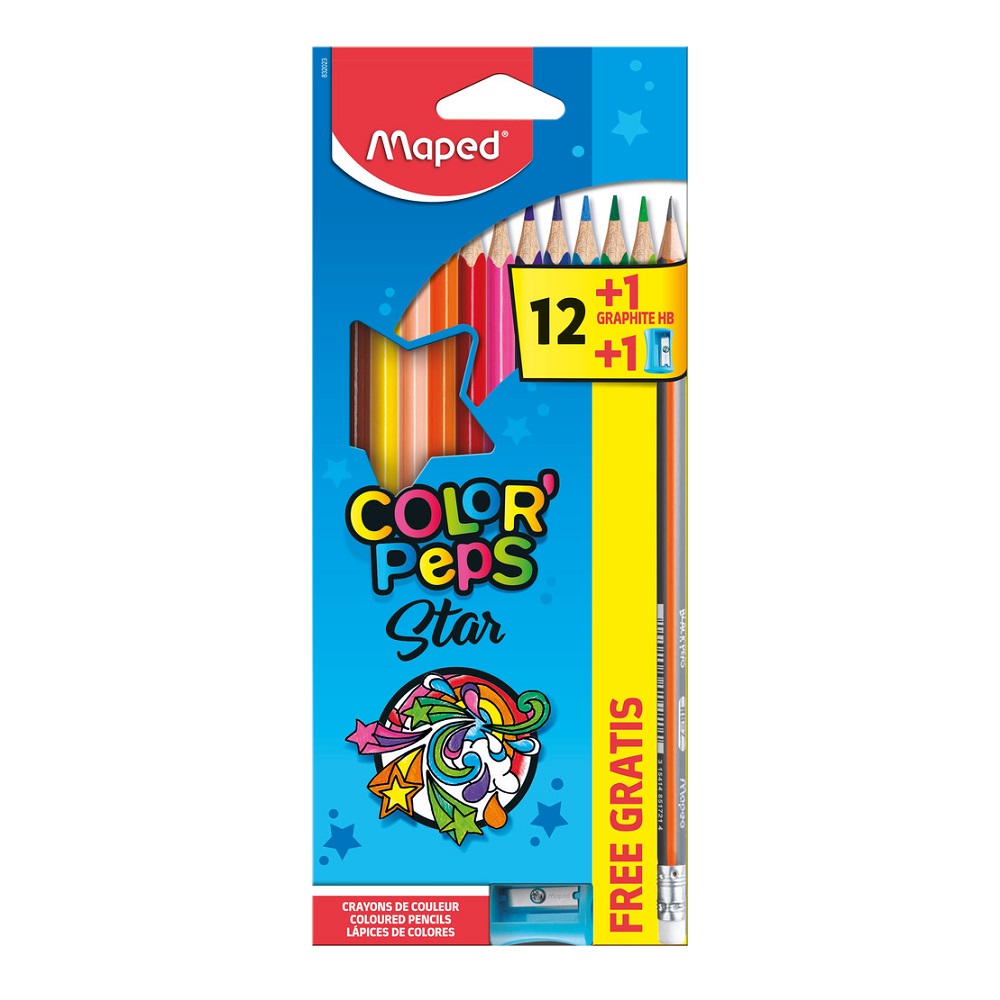 Drvene bojice Maped Color Peps 12 + grafitna olovka +rezač