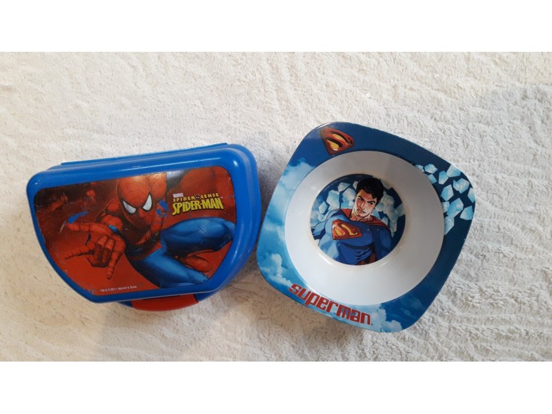 SPIDER-MAN plasticna kutija za uzinu i SUPERMAN cinija