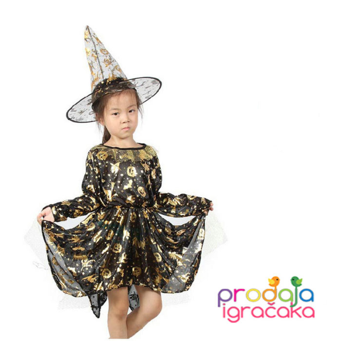 Veštica kostim haljina sa šeširom za decu uzrasta 4-6 godine