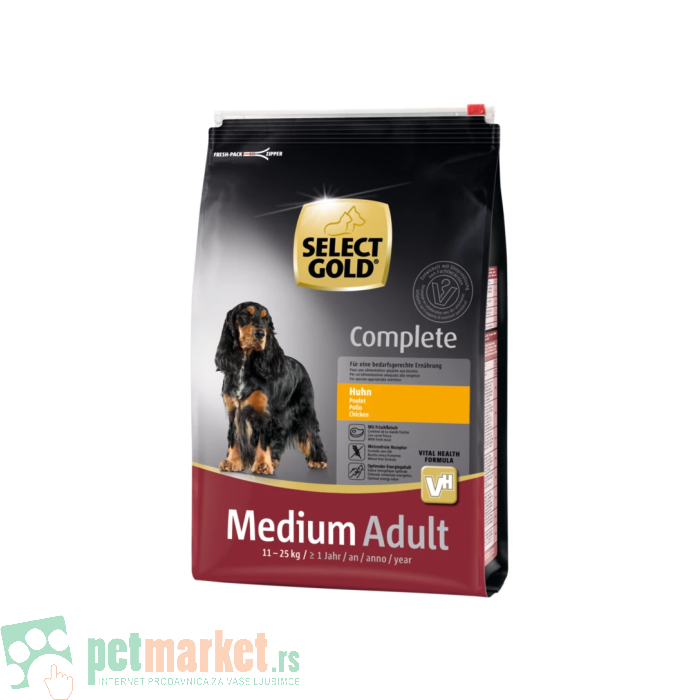 Selecta Gold: Hrana za odrasle pse srednjih rasa Complete Medium Piletina, 12 kg