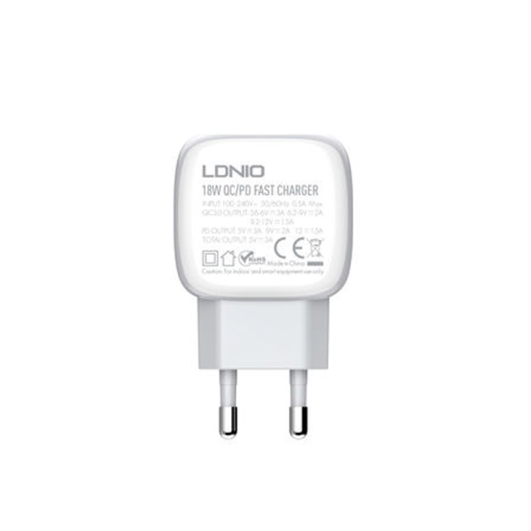 Kucni punjac LDNIO A2313C USB 3.0 FAST CHARGING 18W + PD kabel beli