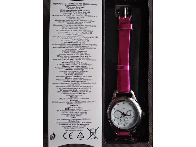 Aneta metallic strap watch-pink coloured strap by Avon