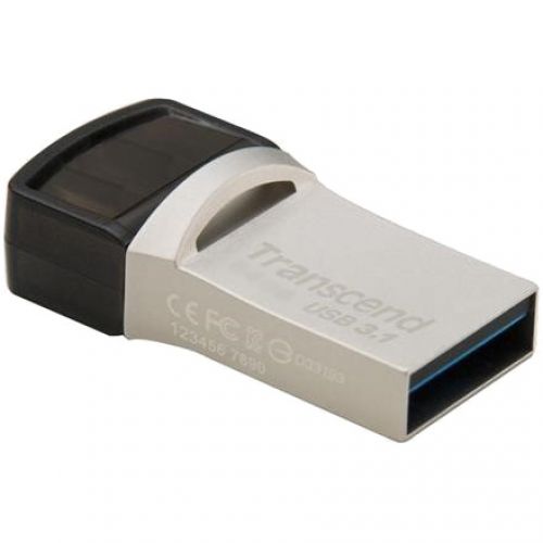 USB 32 GB JetFlash 890S, USB3.1, USB Type-C, OTG, 90/30 MB/s, Metalic, Ultra slim, Silver