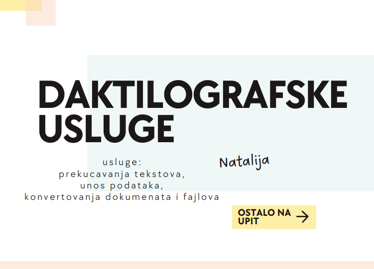 Daktilografske usluge, prekucavanje teksta, unos podataka