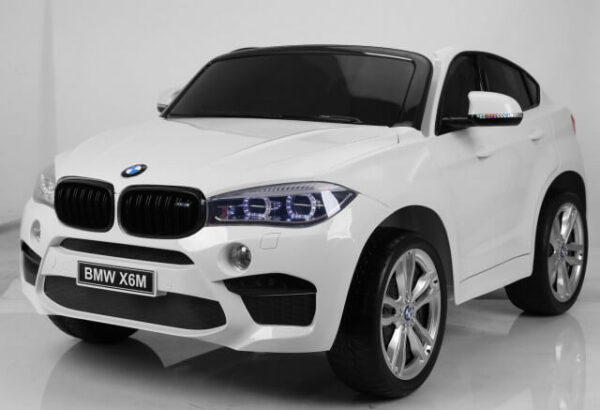 BMW X6 M Dvosed Licencirani na akumulator sa kožnim sedištima i mekim gumama – Beli