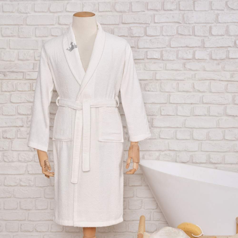 Karaca Home King Embroidered OffWhite 100% Cotton Mens Bathrobe L/XL