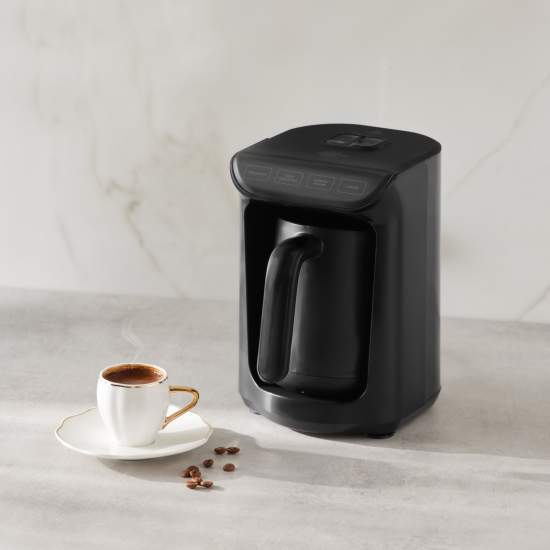 Karaca Hatır Embers Turkish Coffee Machine Shiny Black Wave 5 Cups Capacity Plenty of Foam