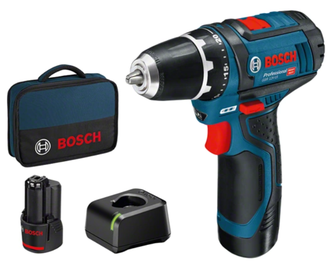 Bosch GSR 12V-15 Akumulatorska bušilica-odvrtač u torbi, 2x2.0Ah