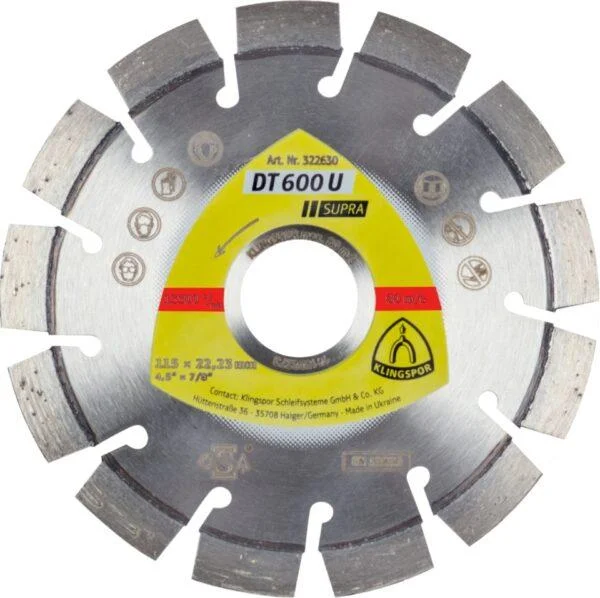 Klingspor DT 600 U dijamantske rez.ploče, 115 x 2,4 x 22,23 mm 13 segmenti 20 x 2,4 x 9 mm, Kratko nazubljenjenje