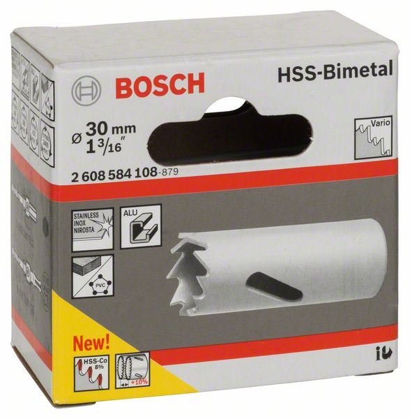 Testera za otvore HSS-bimetal za standardne adaptere Bosch 2608584108, 30 mm, 1 3/16"