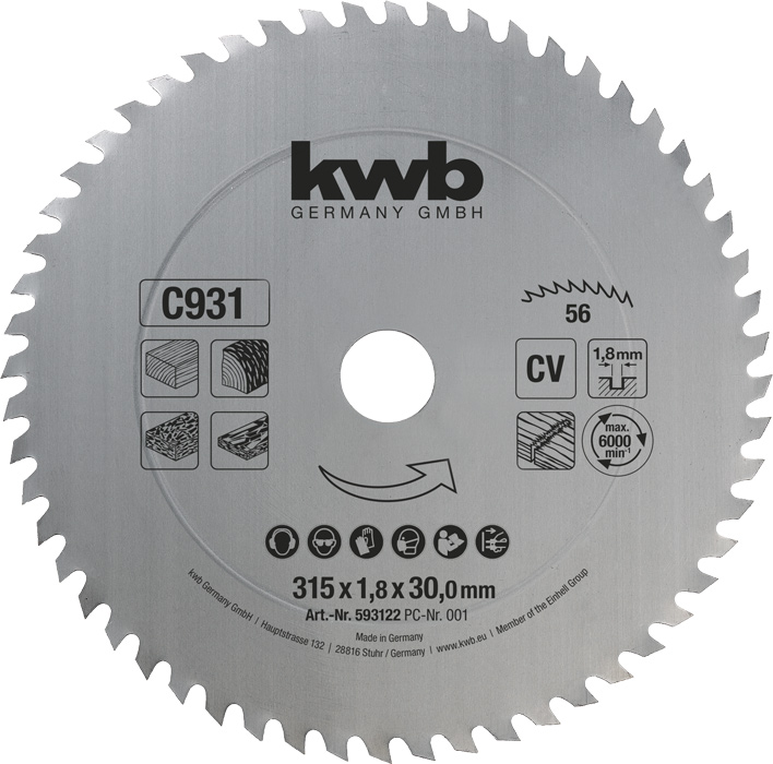 KWB 49593122 Rezni disk za cirkular 315x30 56Z, CrV, za drvo