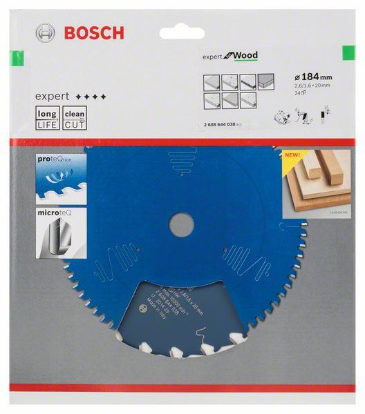 List kružne testere Expert za drvo 184 x 20 x 2,6 mm, 24 Bosch 2608644038
